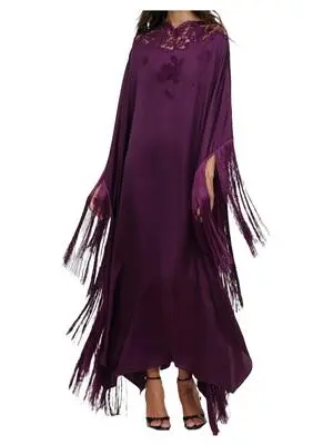 SELF-PORTRAIT Draped Jersey Maxi Dress With Lace Embellishments - Purple