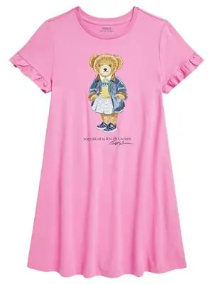 Polo Ralph Lauren Cotton Dress With Embroidered Bear Graphic - Pink