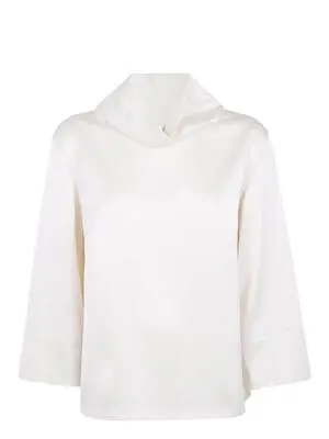 BY MALENE BIRGER By Malene Birger Vica Draped Cowl Neck 3/4 Sleeve Sweater White