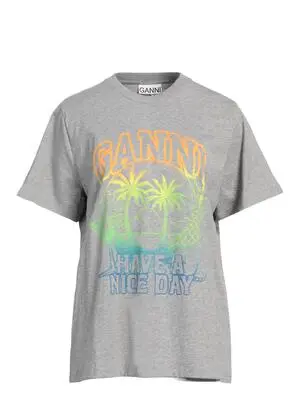 GANNI Printed Crew Neck Short Sleeve T-shirt - Gray