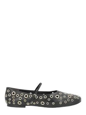 Tory Burch Leather Perforated Mary Jane Flats - Black