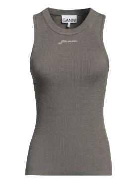 GANNI Ganni Ribbed Crewneck Tank Top With Embroidered Detail