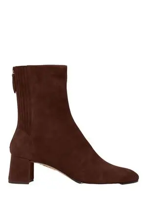 AQUAZZURA Round Toe Block Heel Ankle Boots - Brown