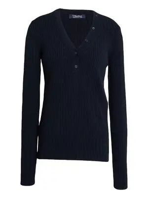Max Mara Ribbed Henley Knit Top - Blue