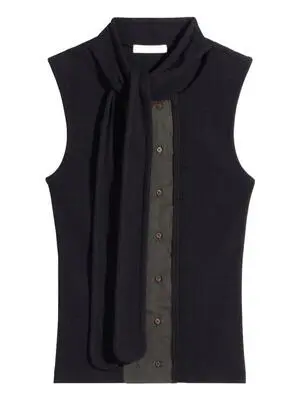 LEMAIRE Lemaire Fitted Asymmetric Ribbed Top With Scarf Detail Black