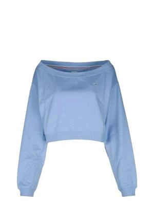 Tommy Hilfiger Off-the-shoulder Cropped Sweatshirt - Medium Blue