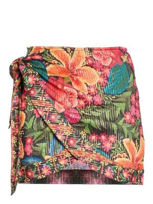 Farm Rio Floral Print Metallic Wrap Mini Skirt - Red