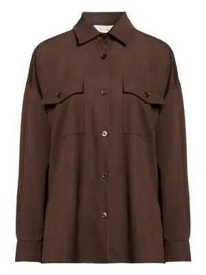 Max Mara Plain Color Cool Wool Long-sleeve Shirt - Brown