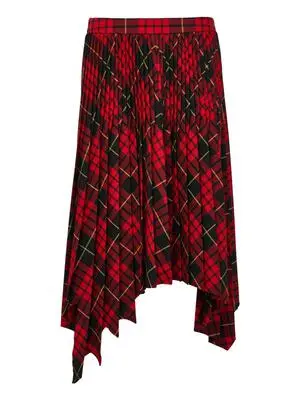 Alexander McQueen Asymmetric Tartan Pleated Midi Skirt - Red