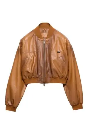PRADA Prada Cropped Nappa Leather Bomber Jacket