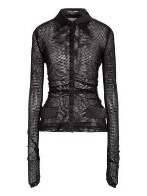 Dolce & Gabbana Long Sleeve Mesh Shirt With Peter Pan Collar - Black