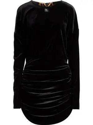 Dolce & Gabbana Velvet Long Sleeve Crewneck Dress - Black