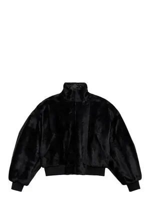 Balenciaga Cropped Faux Fur Jacket - Black