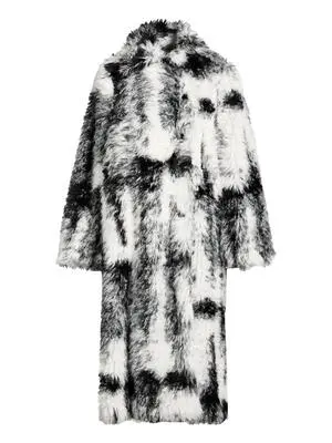 GANNI Color Block Shearling Coat - Black
