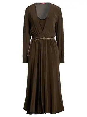 MAX MARA Max Mara Long Sleeve V-Neck Georgette Dress With Chain Belt