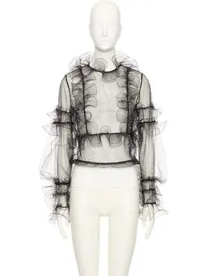 Valentino Garavani Long Sleeve Blouse With Ruffled Design - Black/ivory