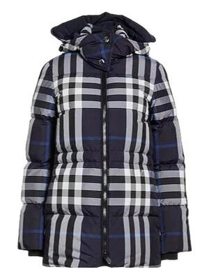 Burberry Plaid Down Jacket With Zip Fastening - Blue
