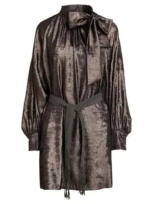 Max Mara Metallic Long Sleeve Bow Neckline Dress With Belt - No