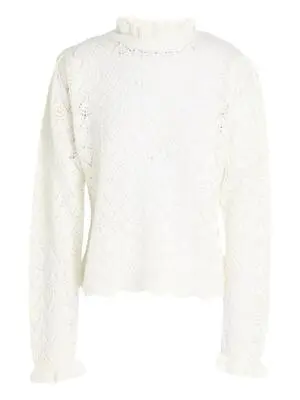 Farm Rio Lightweight Crochet Knit Long Sleeve Sweater - White