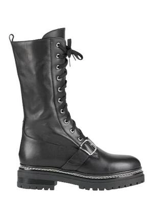 Max Mara Round Toe Leather Lace-up Boots - Black