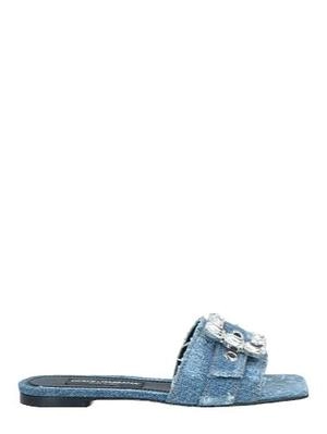 DOLCE & GABBANA Dolce & Gabbana Embellished Denim Slide Sandals