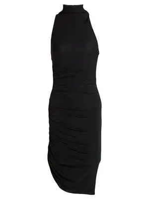 Jacquemus Asymmetric Gathered Mock Neck Sleeveless Dress - Black