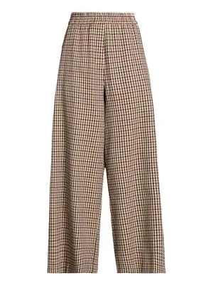 Max Mara Weekend Max Mara Houndstooth Plaid Flannel Wide-Leg Trousers Light Brown