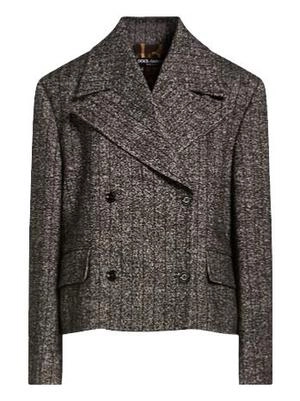Dolce & Gabbana Double Breasted Pea Coat With Striped Bouclé Fabric - Black