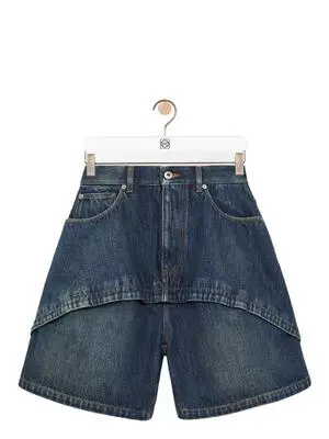 Loewe Asymmetric Panelled Denim Shorts - Dark Blue
