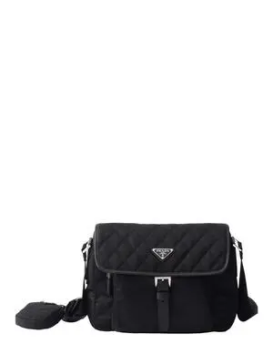 Prada Medium Quilted Re-nylon Shoulder Bag With Saffiano Leather Trim - Black