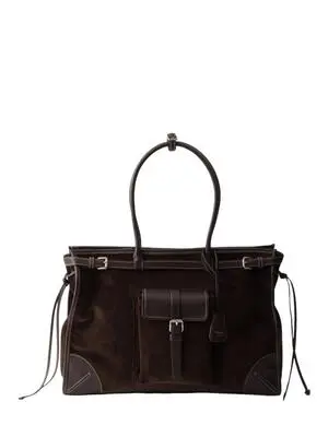 Prada Bonnie Extra Large Corduroy And Leather Handbag - Ebony