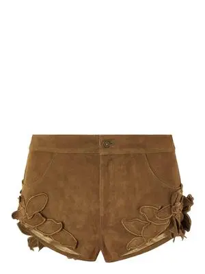 Isabel Marant Étoile Kevana Suede Shorts With Floral Appliqu - Brown