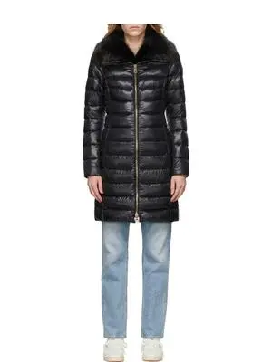 Herno Mid-length Quilted Down Puffer Coat With Fur Trim - Black