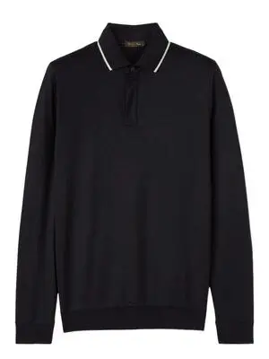 Loro Piana Freshly Cut Wool Knitted Polo Shirt Black