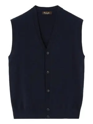 Loro Piana Loro Piana V-Neck Horn Button Vest Navy Blue