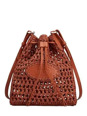 TOD'S Raffia And Leather Mini Bucket Bag - Brown