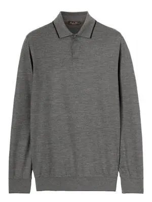 Loro Piana Loro Piana Long-Sleeve Wool Polo Sweater Gray
