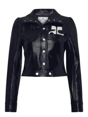 COURREGES Long-sleeved Leather Jacket - Black