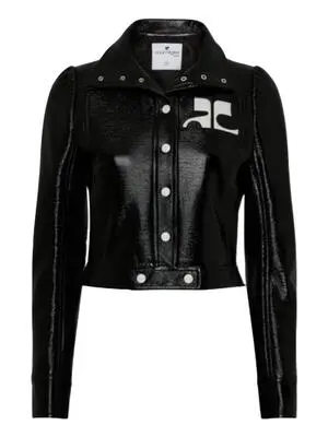 COURREGES Long-sleeved Logo Leather Jacket - Black
