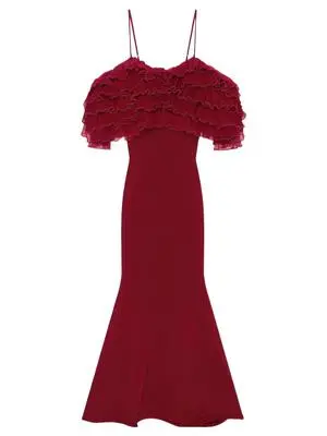 Givenchy Long Ruffled Knit Dress - Red