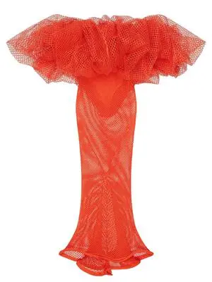 Givenchy Long Ruffled Mesh Dress - Orange