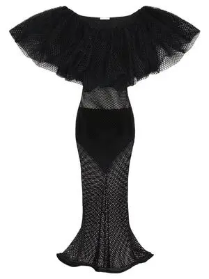 Givenchy Mesh Ruffled Off-the-shoulder Dress - Black