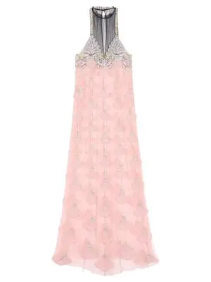 Valentino Garavani Round Neck Sleeveless Embroidered Dress - Pink