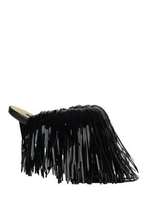 Givenchy Boudoir Heeled Mules In Patent Leather With Fringes - Black
