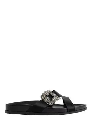 Manolo Blahnik Embellished Buckle Flat Slippers - Black