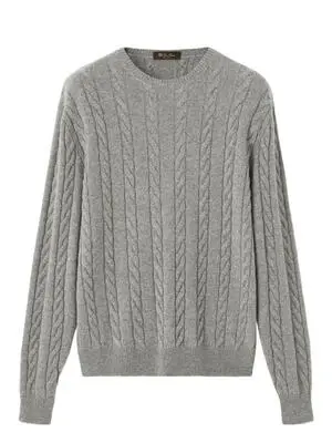 Loro Piana Cedar Cable Knit Crewneck Sweater - Gray