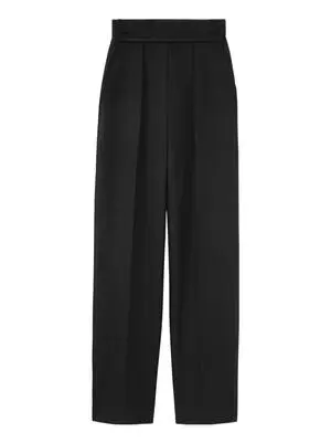 Loro Piana High-rise Straight Cut Trousers With Satin Trim - Black