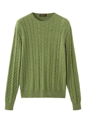 Loro Piana Cedar Crewneck Cable Knit Sweater - Eden Path Melange