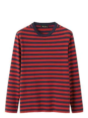 Loro Piana Barquetine Crewneck Striped Long Sleeve - Blue Navy/red Fancy