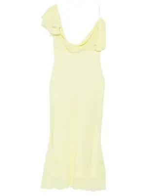 SELF-PORTRAIT Georgette Frill Asymmetrical Midi Dress - White